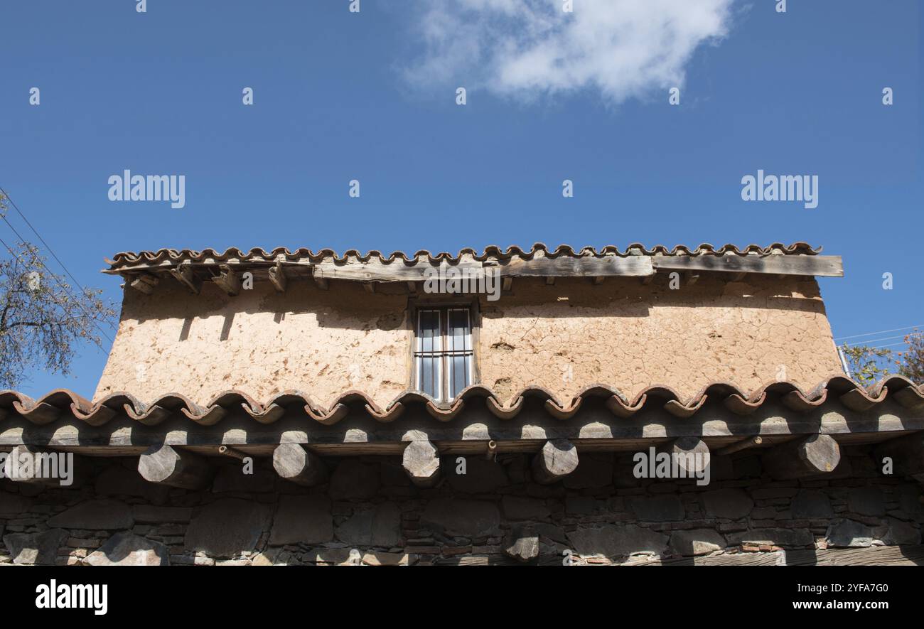 Traditional clay house room exterior at the village of Fikardou in ...