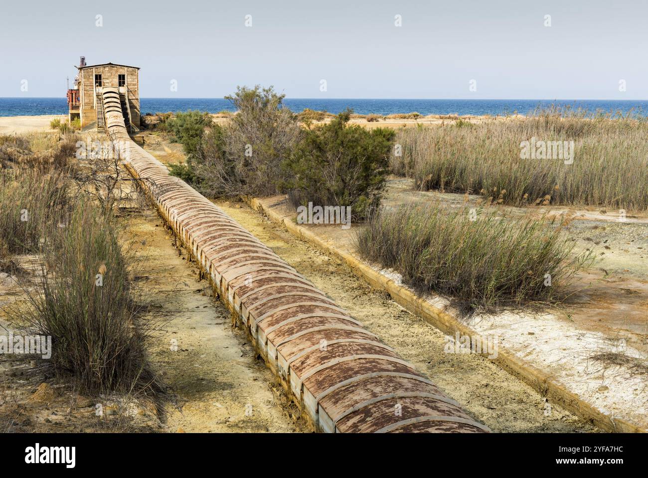 Abandoned old mining building and infrastructure to transfer the ore to ...