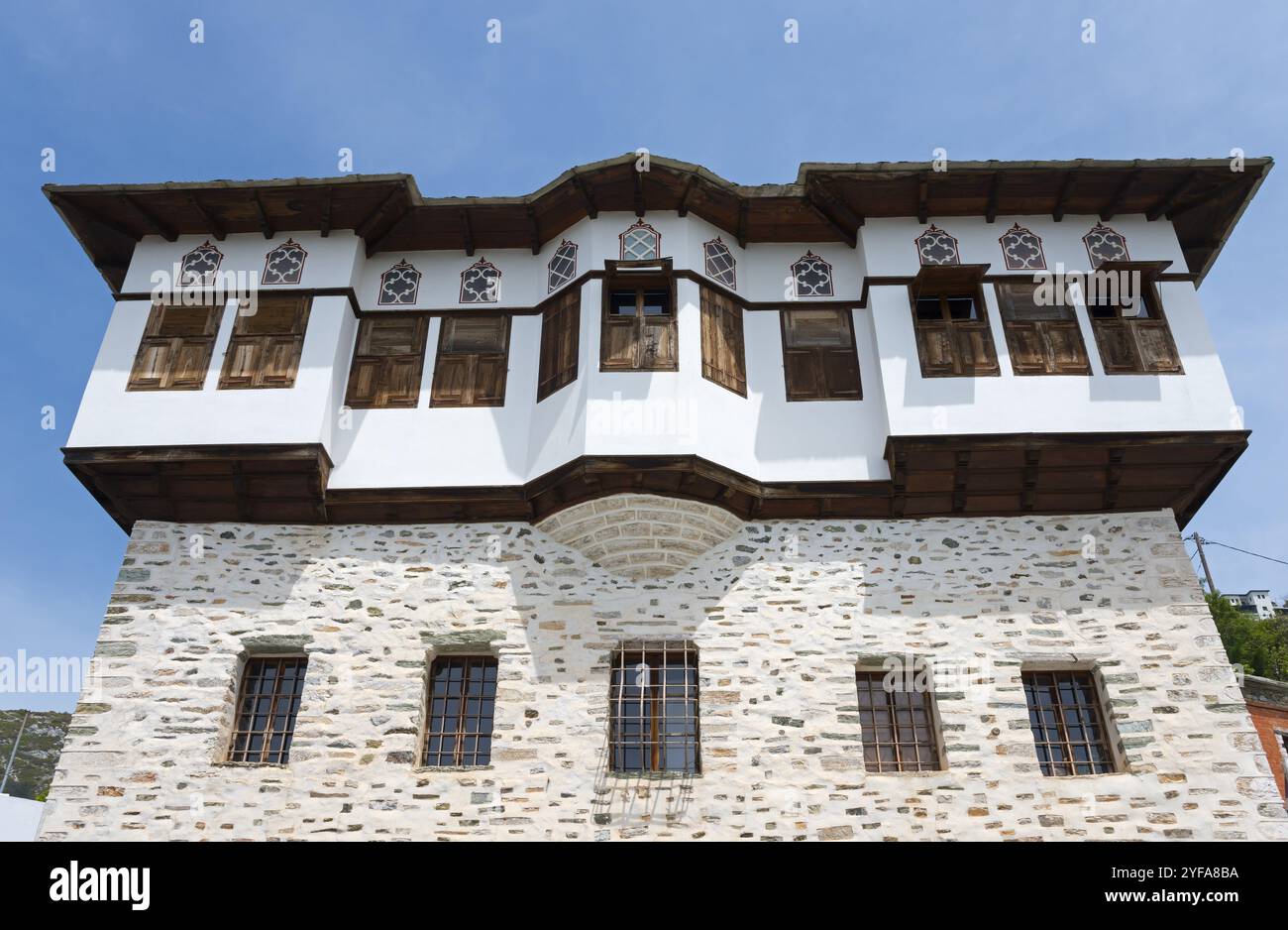 Traditional building with wooden panelling and classical architecture ...