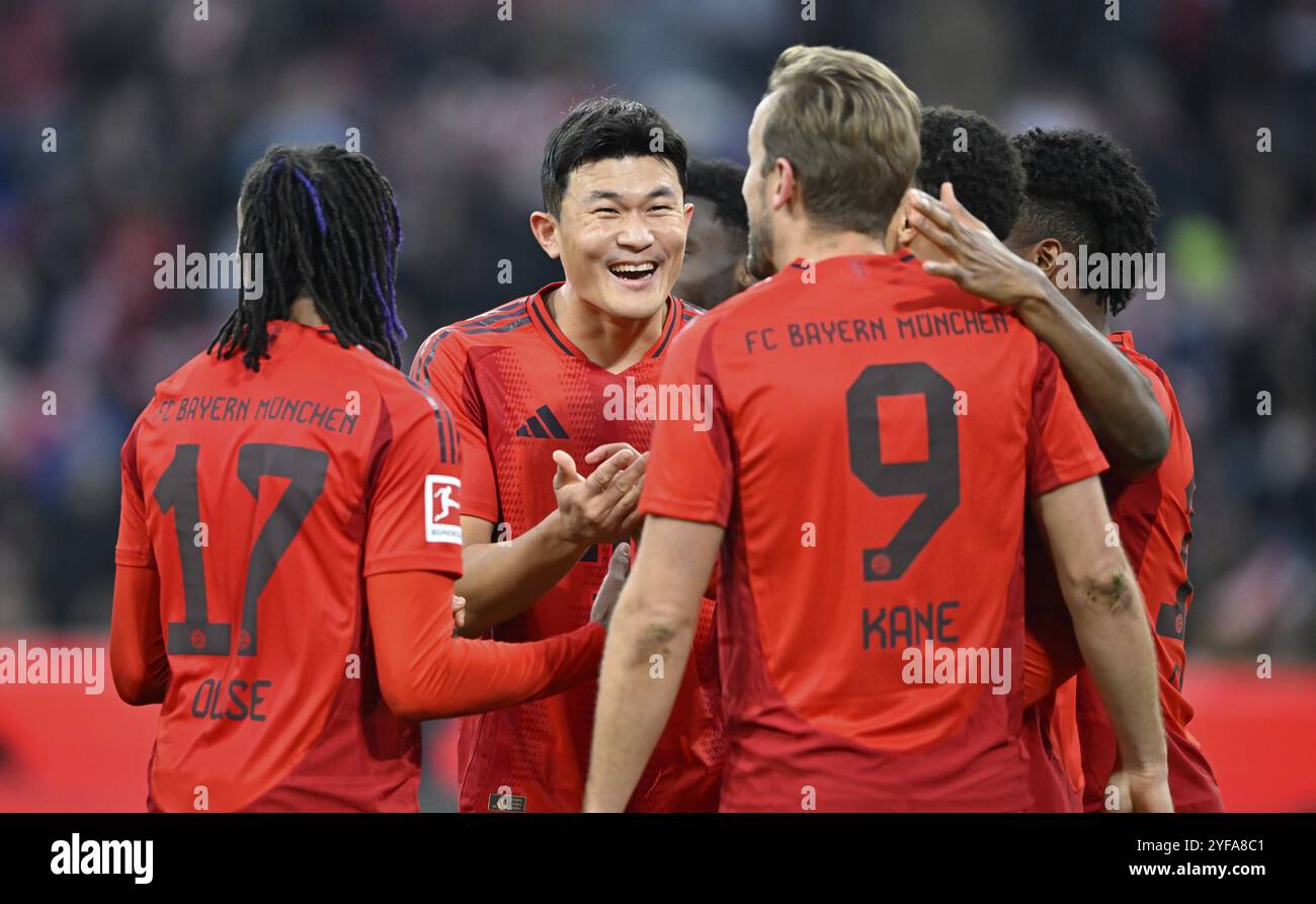 Goal celebration Harry Kane FC Bayern Muenchen FCB (09) Min-jae Kim FC ...