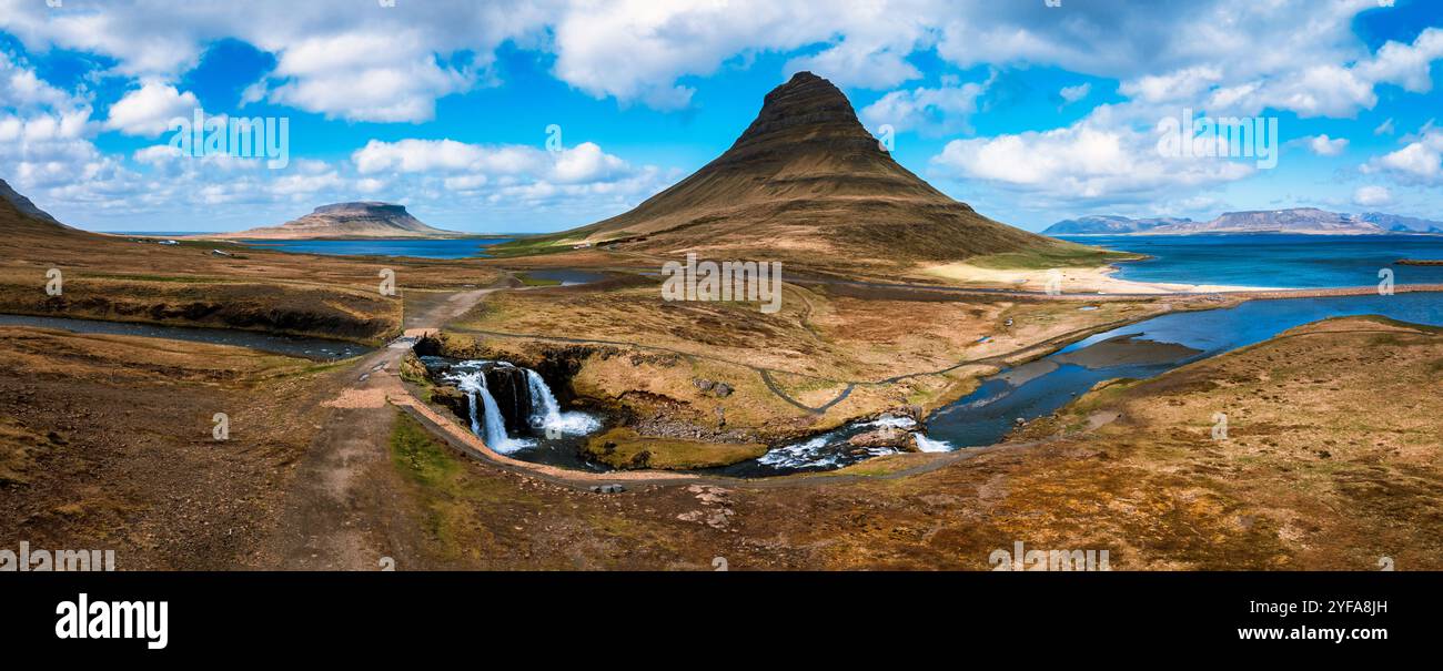 Kirkjufell waterfalls aerial view iceland hi-res stock photography and ...