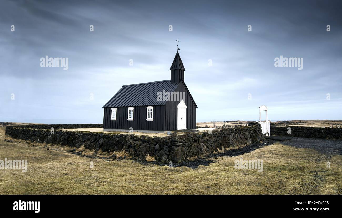 The famous and picturesque black church of Budir at Snaefellsnes ...