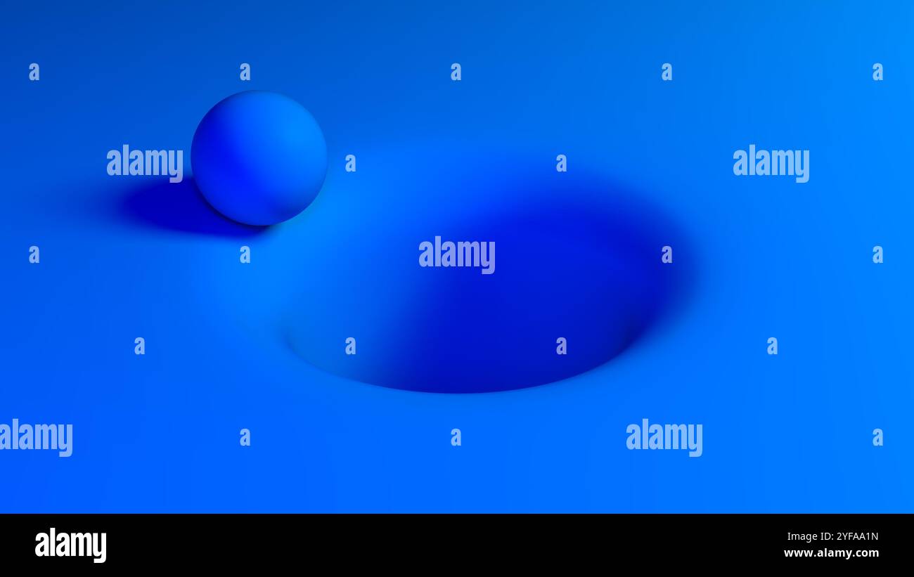 Sphere falling into the hole. Blue color. 3d illustration Stock Photo ...