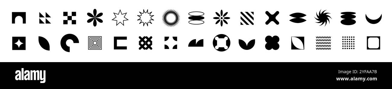 Minimalistic black symbols with stars, spirals, and geometric figures ...