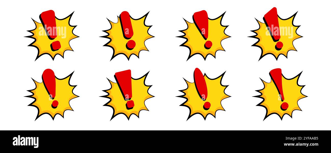 Comic style red and yellow exclamation symbols for warnings and alerts ...
