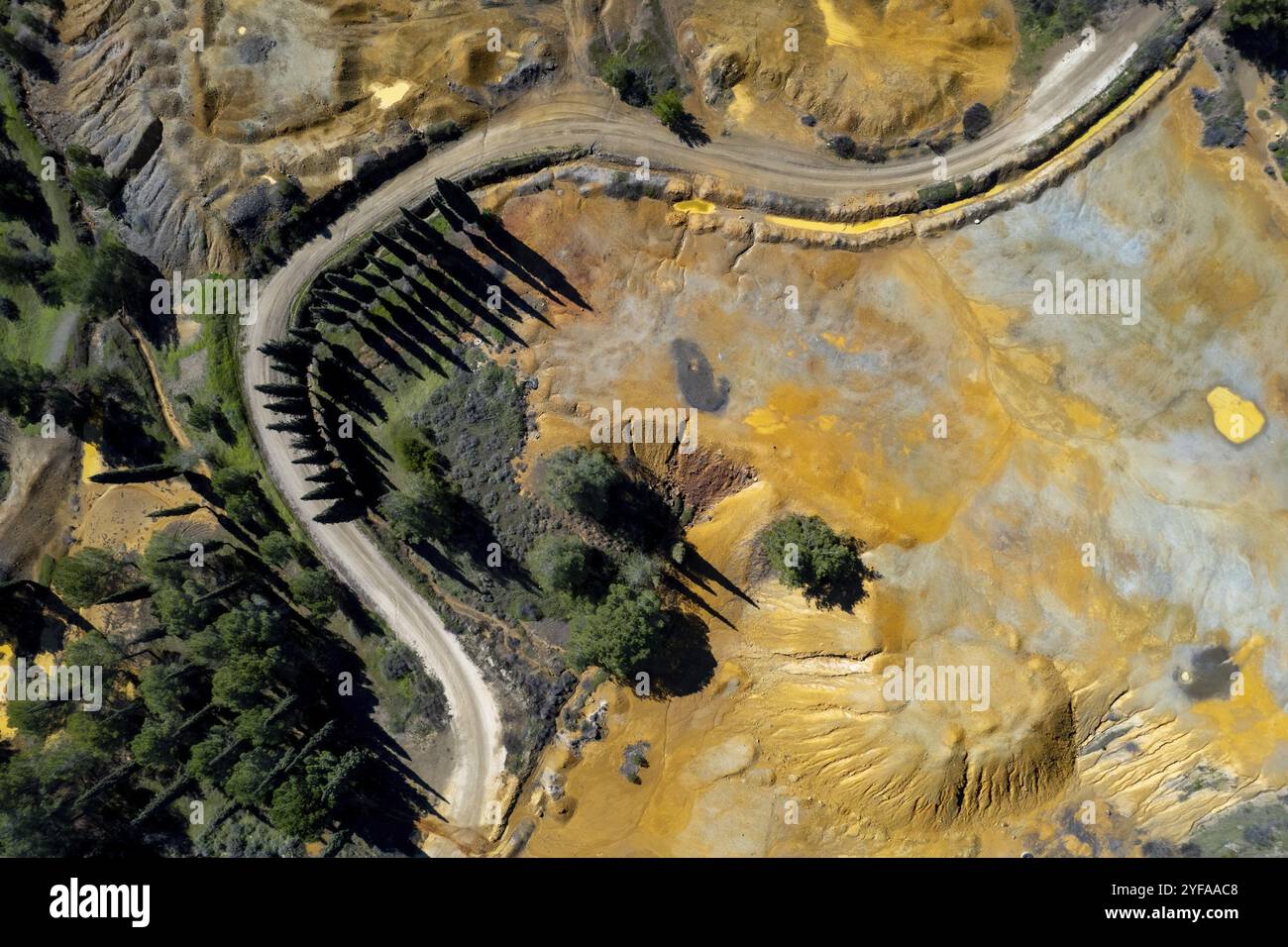 Drone aerial of copper mine with red toxic contaminated land ...
