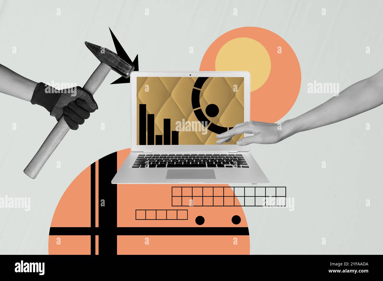 Composite trend artwork sketch image photo collage of laptop display ...