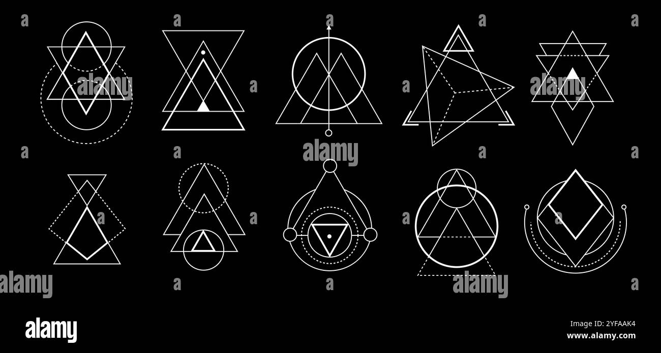 Sacred white triangle with alchemical and mystical symbols Stock Vector ...