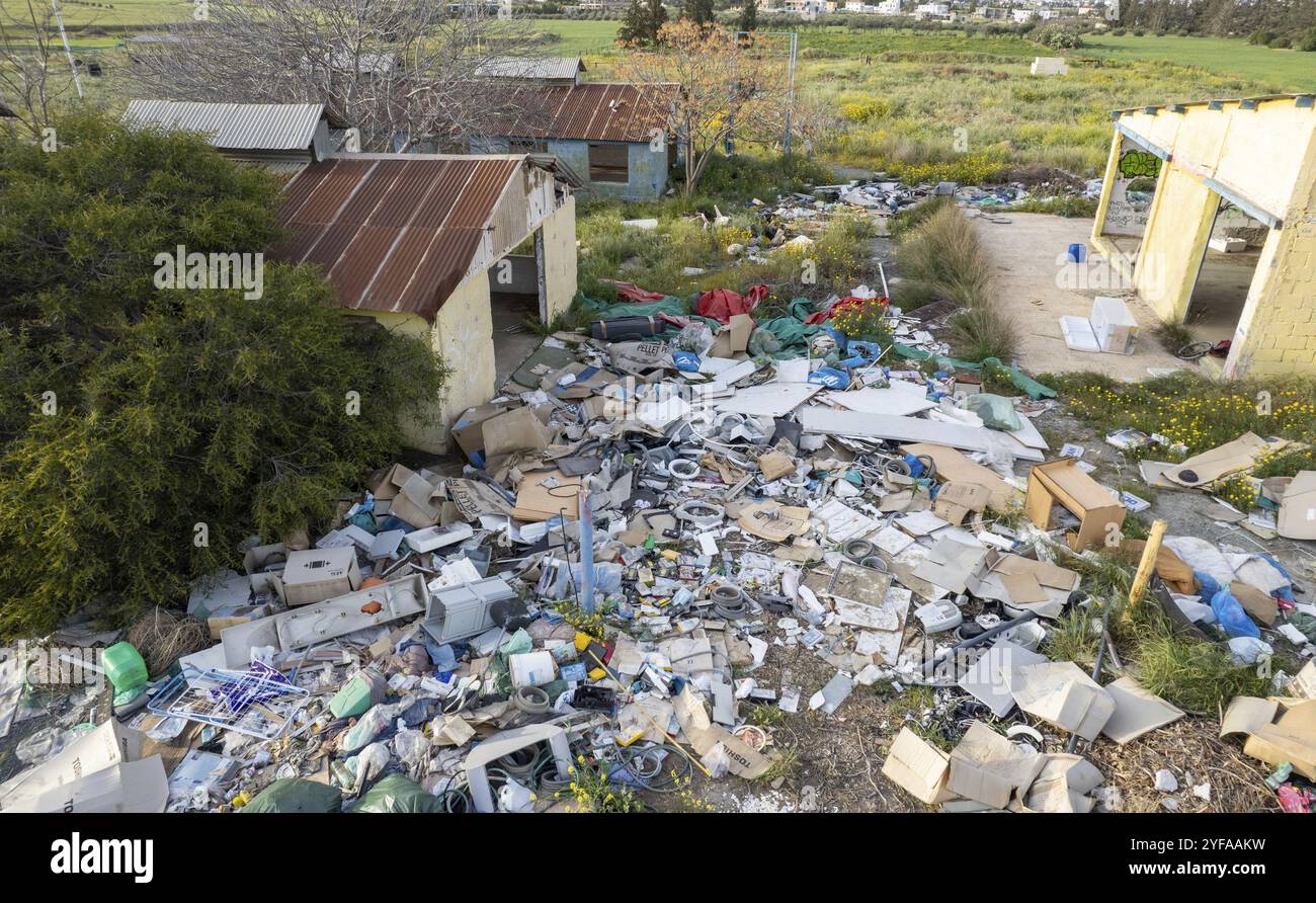 Nicosia, Cyprus, March 11 2023: Drone aerial of home and industrial ...