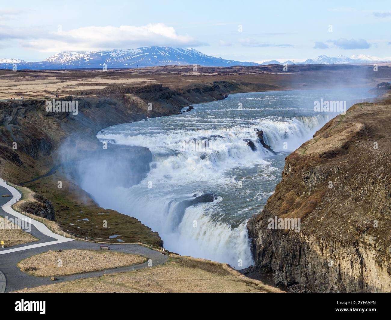 Aerial view of Gullfoss waterfall in Iceland, showcasing the dramatic ...