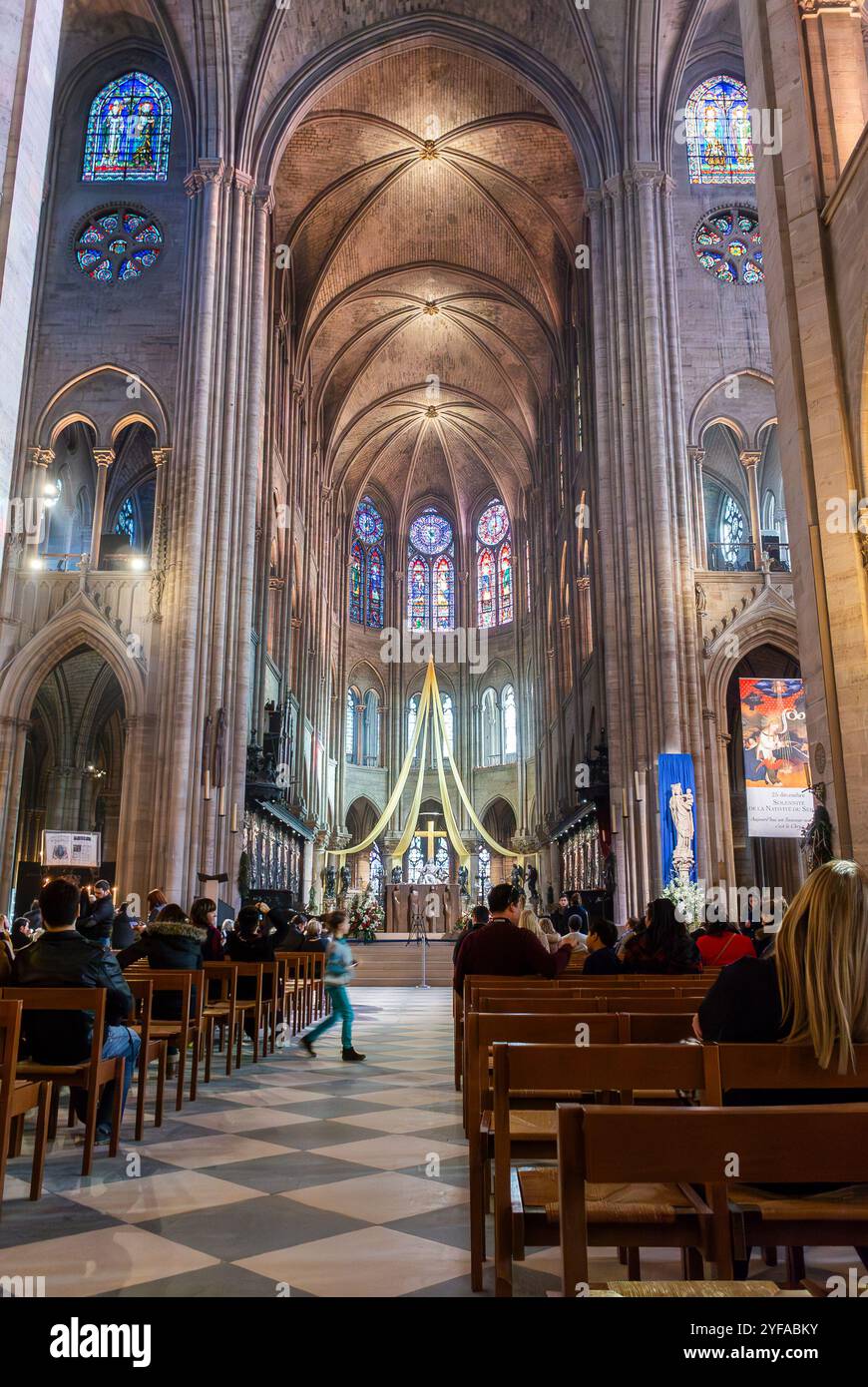 Paris, France- Crowd People, inside, Famous French Monumental Religious ...