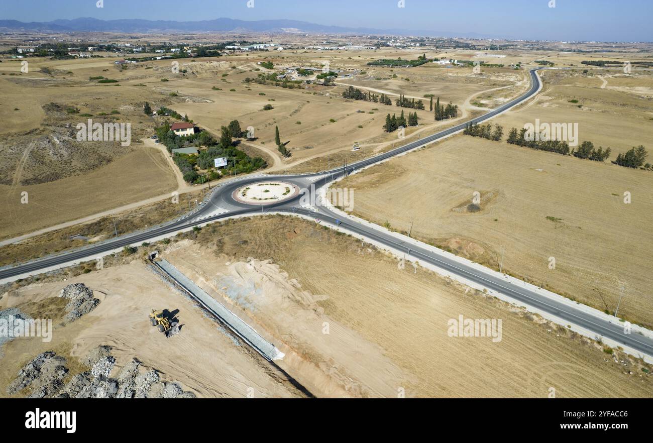 Aerial view of highway road and new transportation system construction ...
