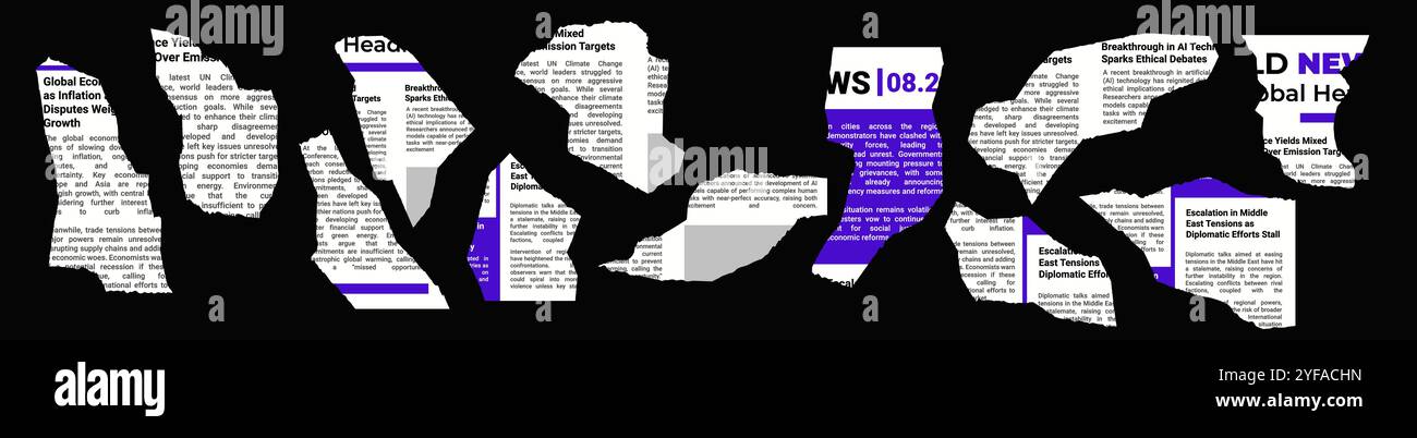 Modern newspaper collage with colorful clippings and bold headlines ...