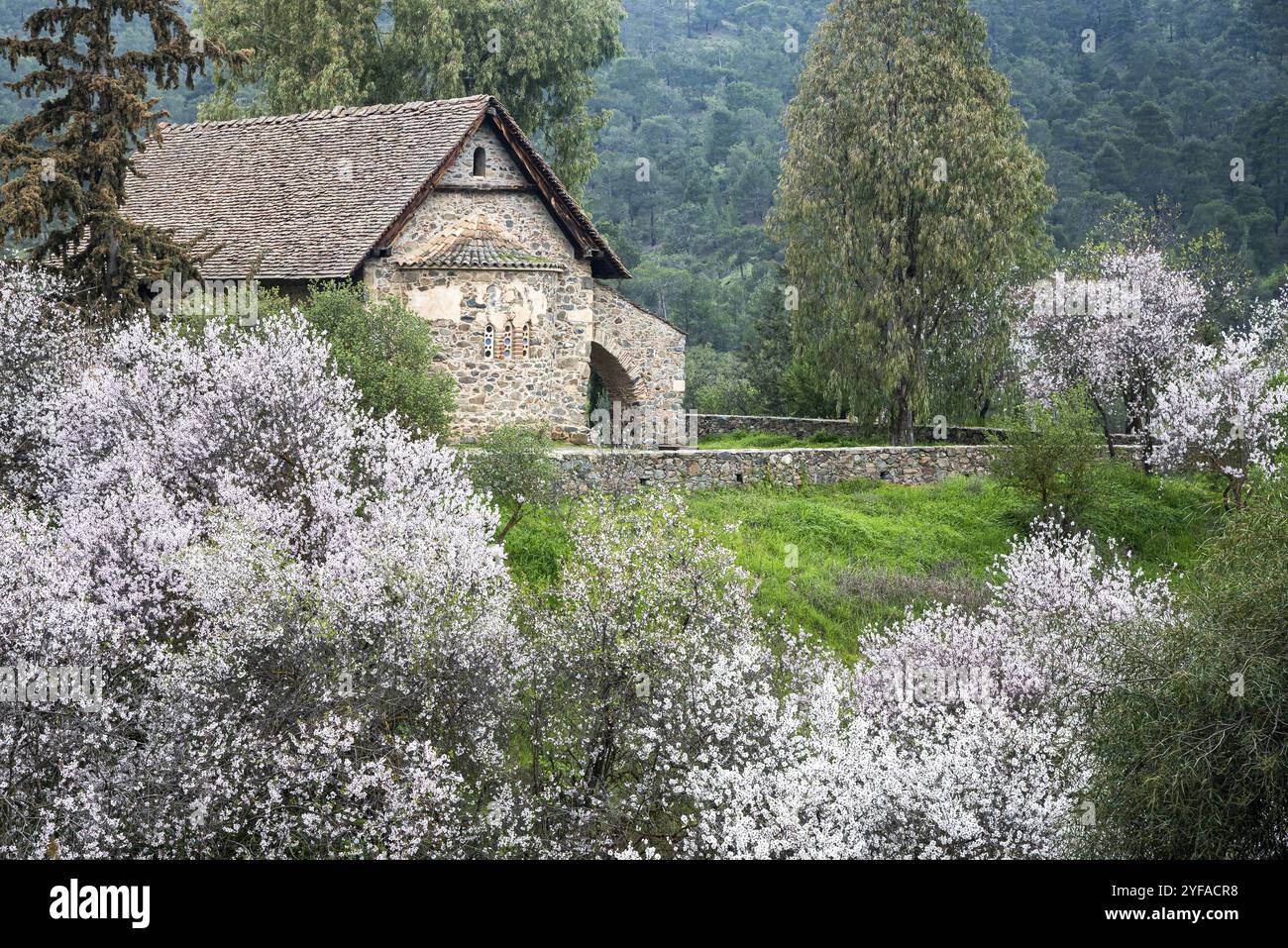 Famous Greek orthodox church of Panagia Asinou at Nikitari village in ...