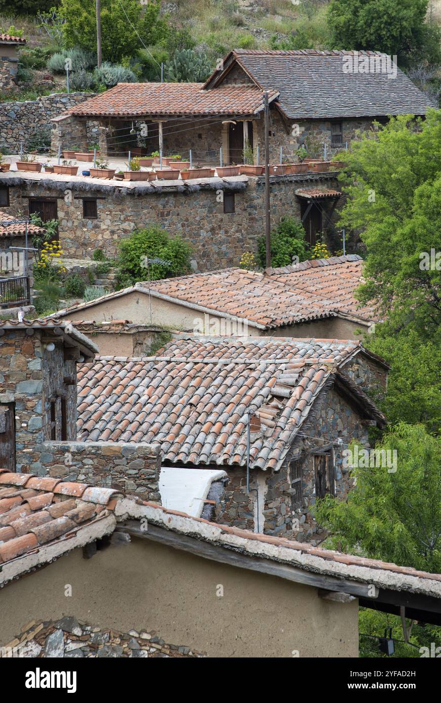 Roof tops of traditional stone houses from the beautiful village of ...