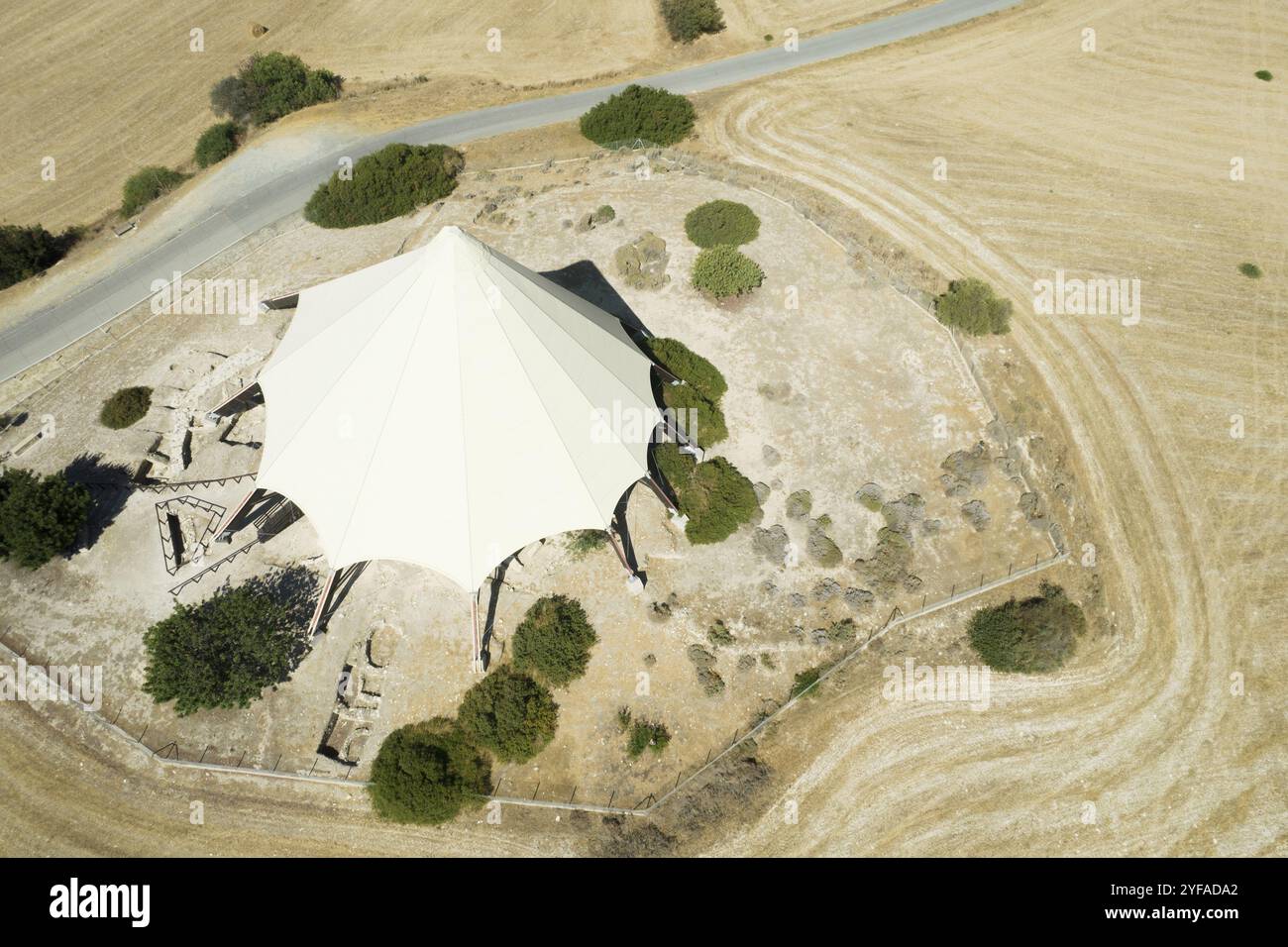 Arial view of Kalavasos Tenta or Tenda, neolithic archaeological ...