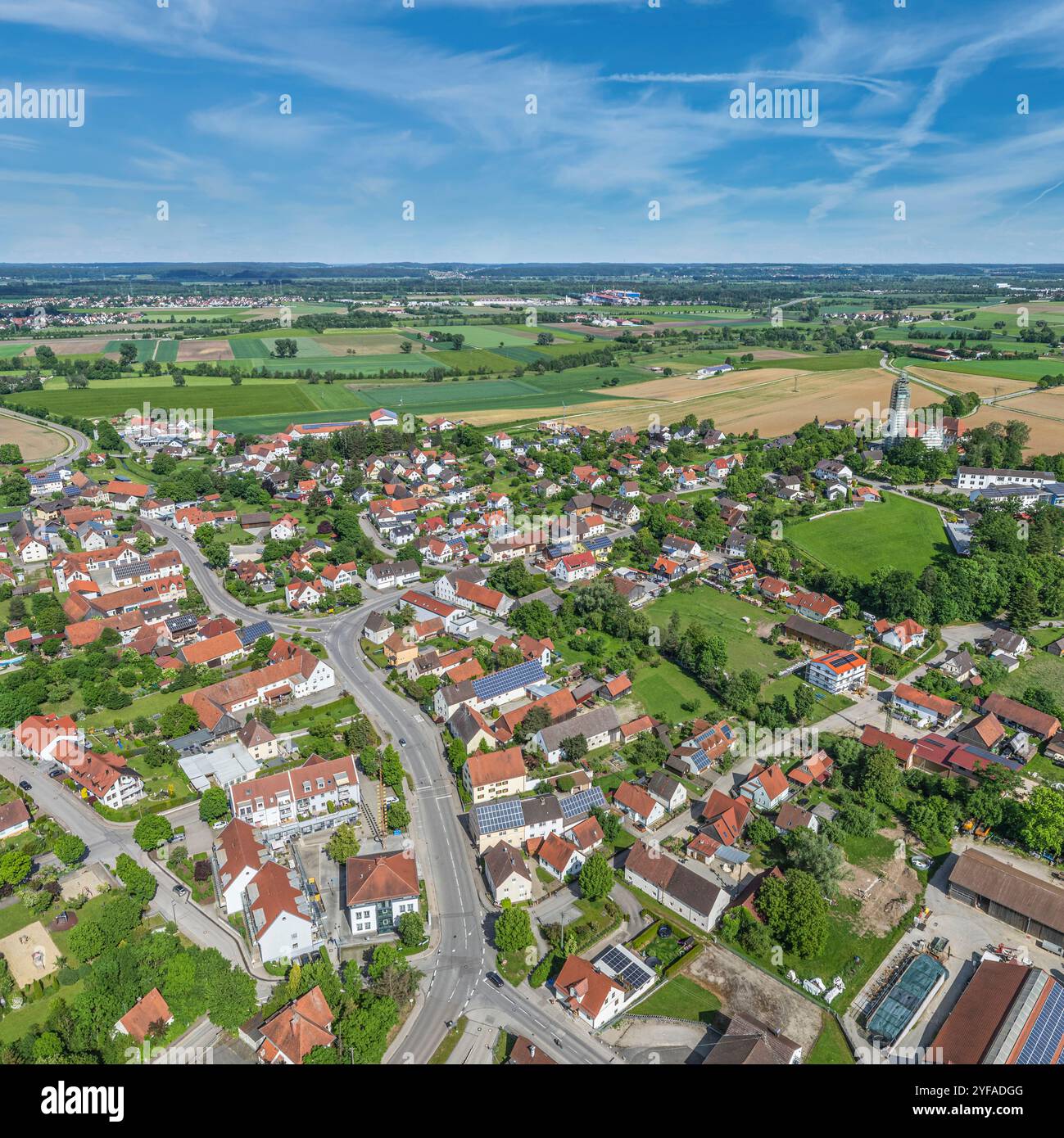 Aerial view of the market town of Biberbach on the western edge of the ...