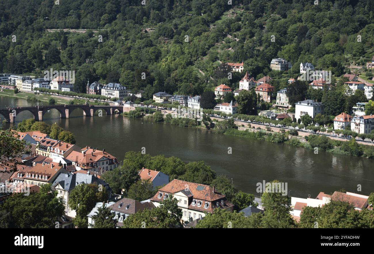Cityscape of the historical town of Heidelberg and river Neckar ...