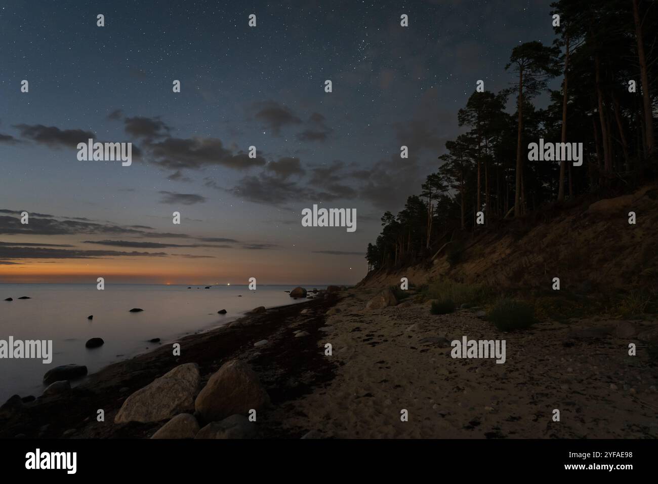 Night scene in September, sandy shore of Pedassaar island, starry sky ...