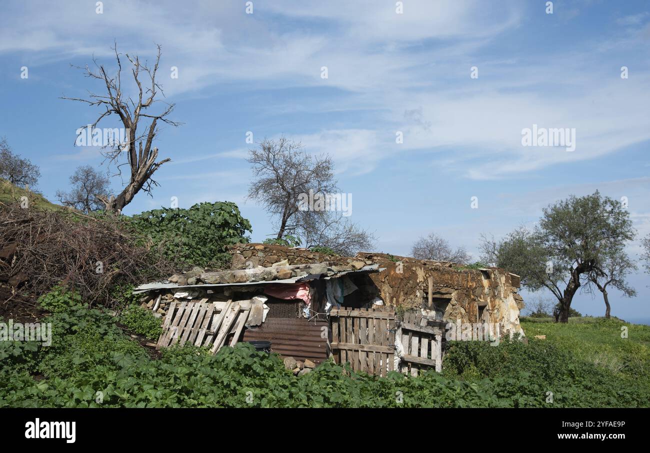 Abandoned and collapsing animal farm building in the field. Deserted places Cyprus Stock Photo ...