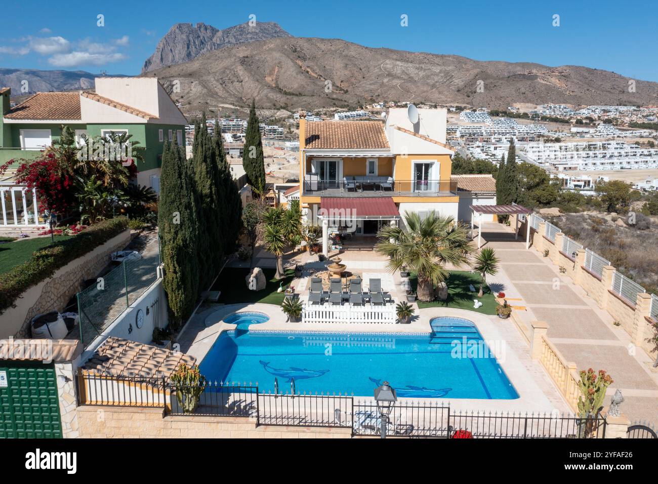 Aerial drone photo of a beautiful villa in the city of Benidorm in ...