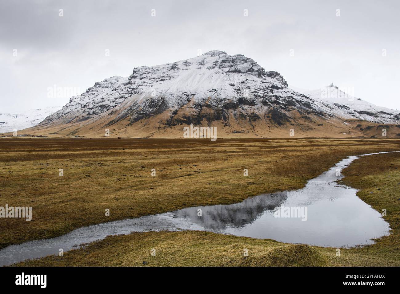 Icelandic Landscape with katla volcano reflected on water. Iceland ...