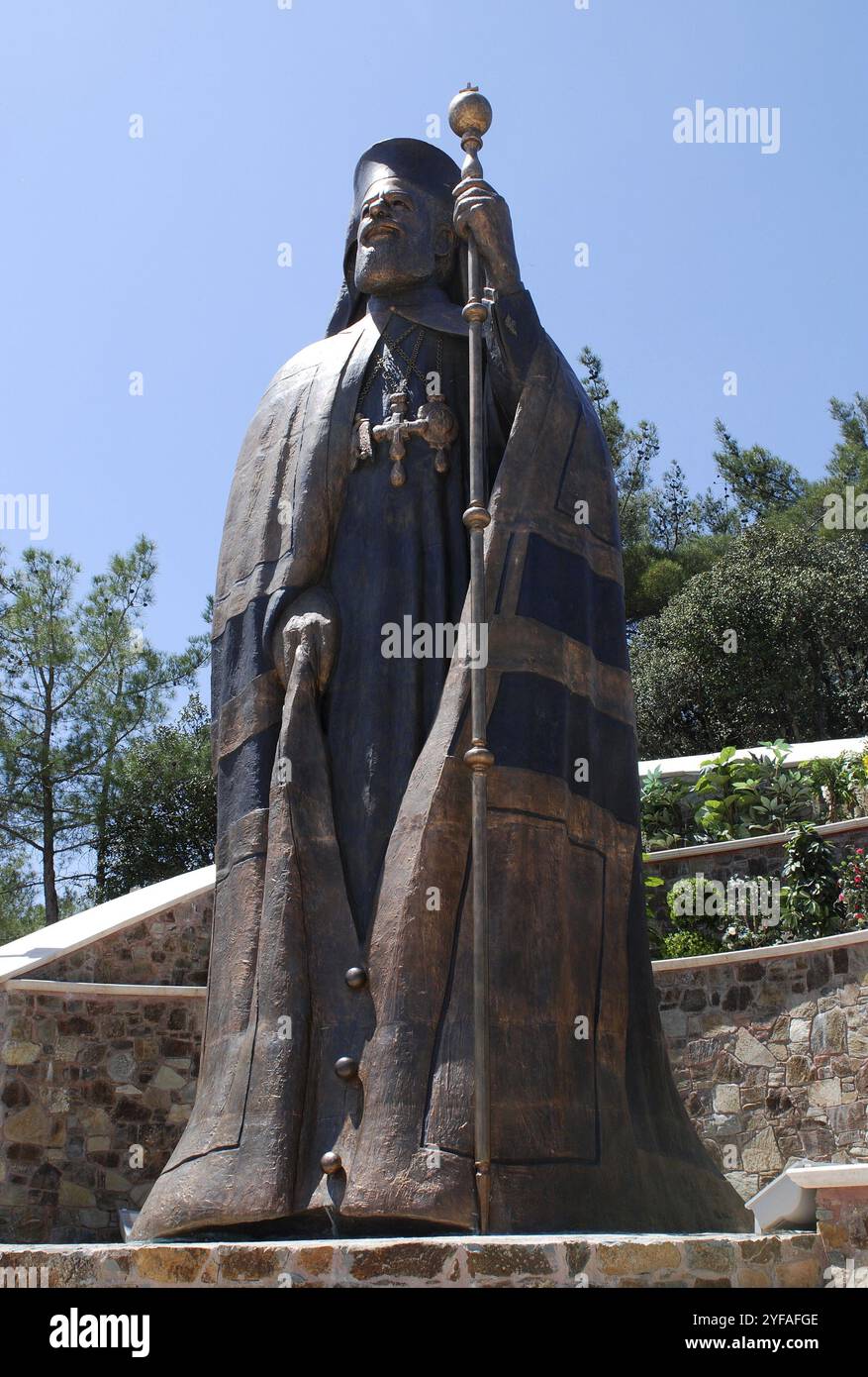 Bronze statue of famous Makarios archbishop at Kykkos area in Cyprus ...
