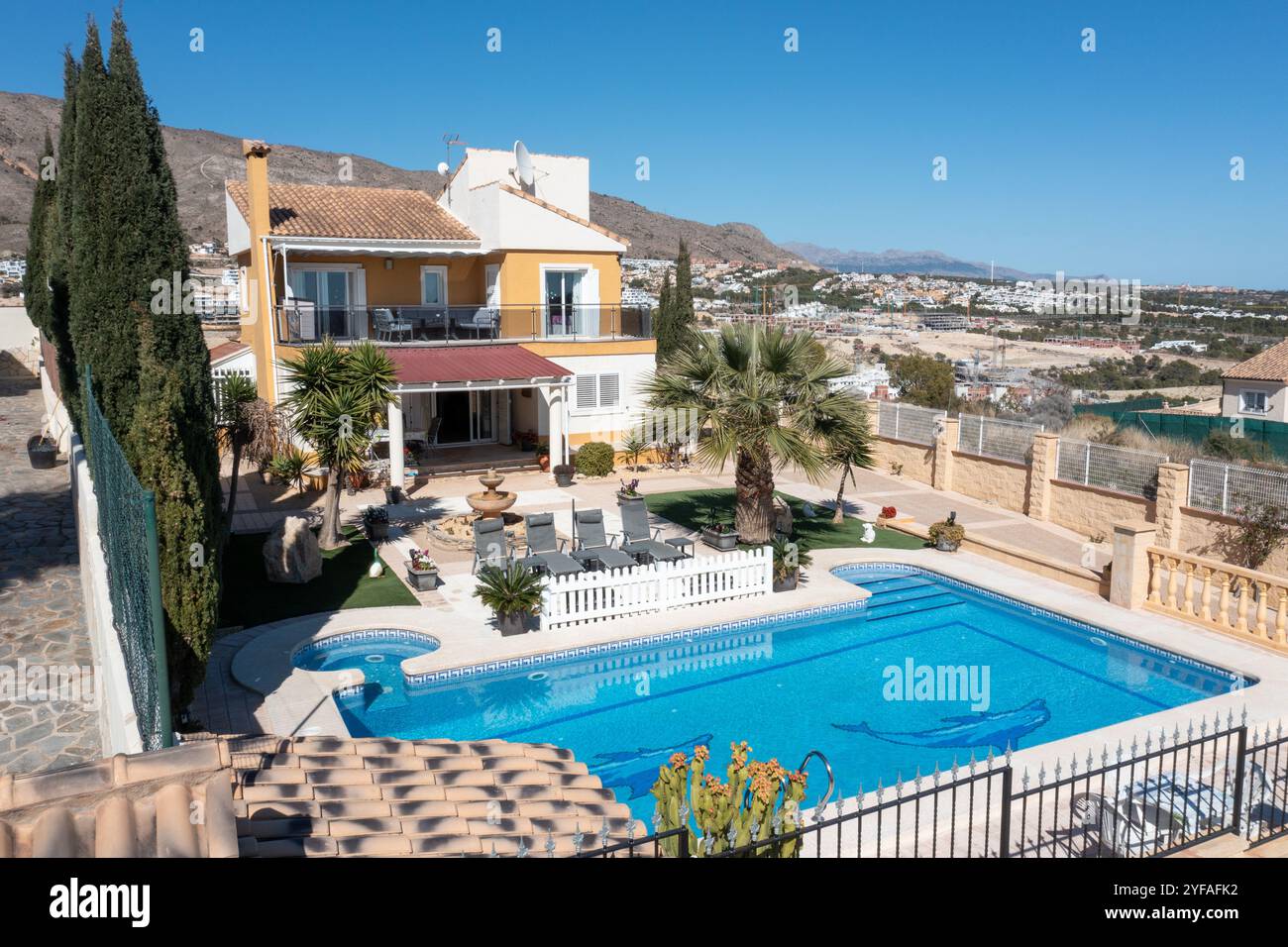 Aerial drone photo of a beautiful villa in the city of Benidorm in ...