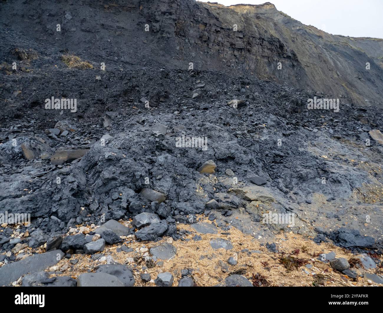 Jurassic cliffs slumping onto the beach of Charmouth in Devon Stock ...