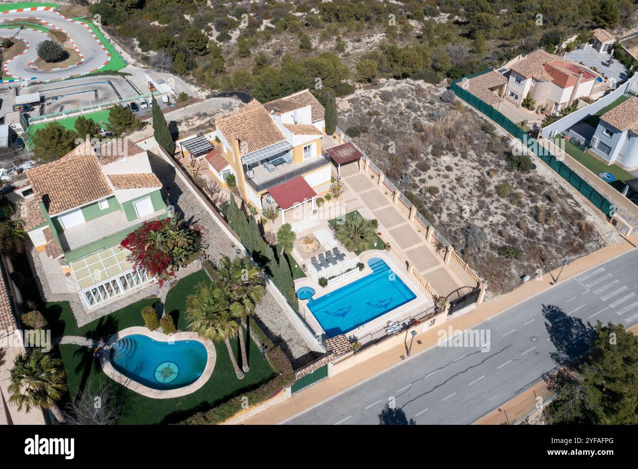 Aerial drone photo of a beautiful villa in the city of Benidorm in ...