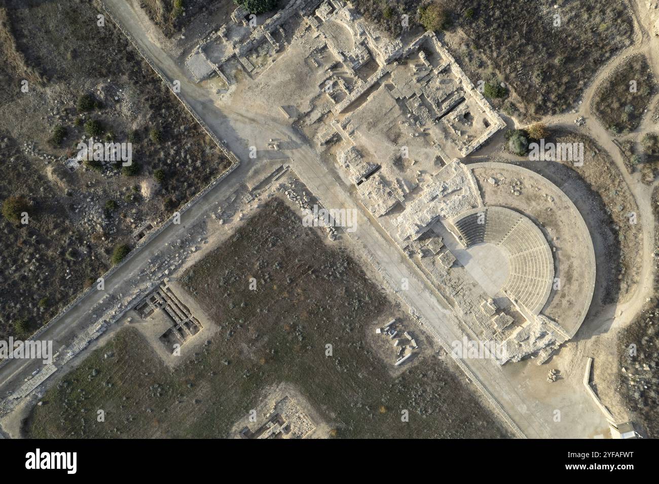 Drone aerial scenery of archaeological park, ancient place, Nea Paphos ...