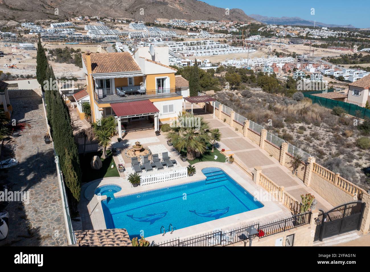 Aerial drone photo of a beautiful villa in the city of Benidorm in ...