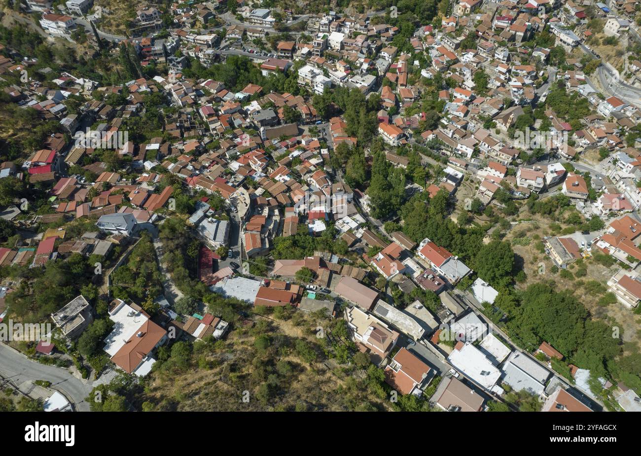 Aerial drone photograph of the mountain village of Palaichori. Nicosia ...