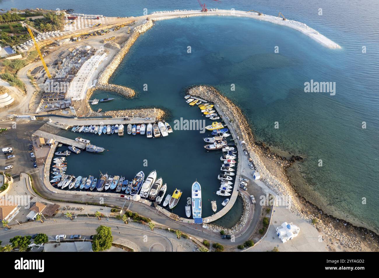 Drone aerial scenery of a fishing port at pernera Protaras Cyprus ...