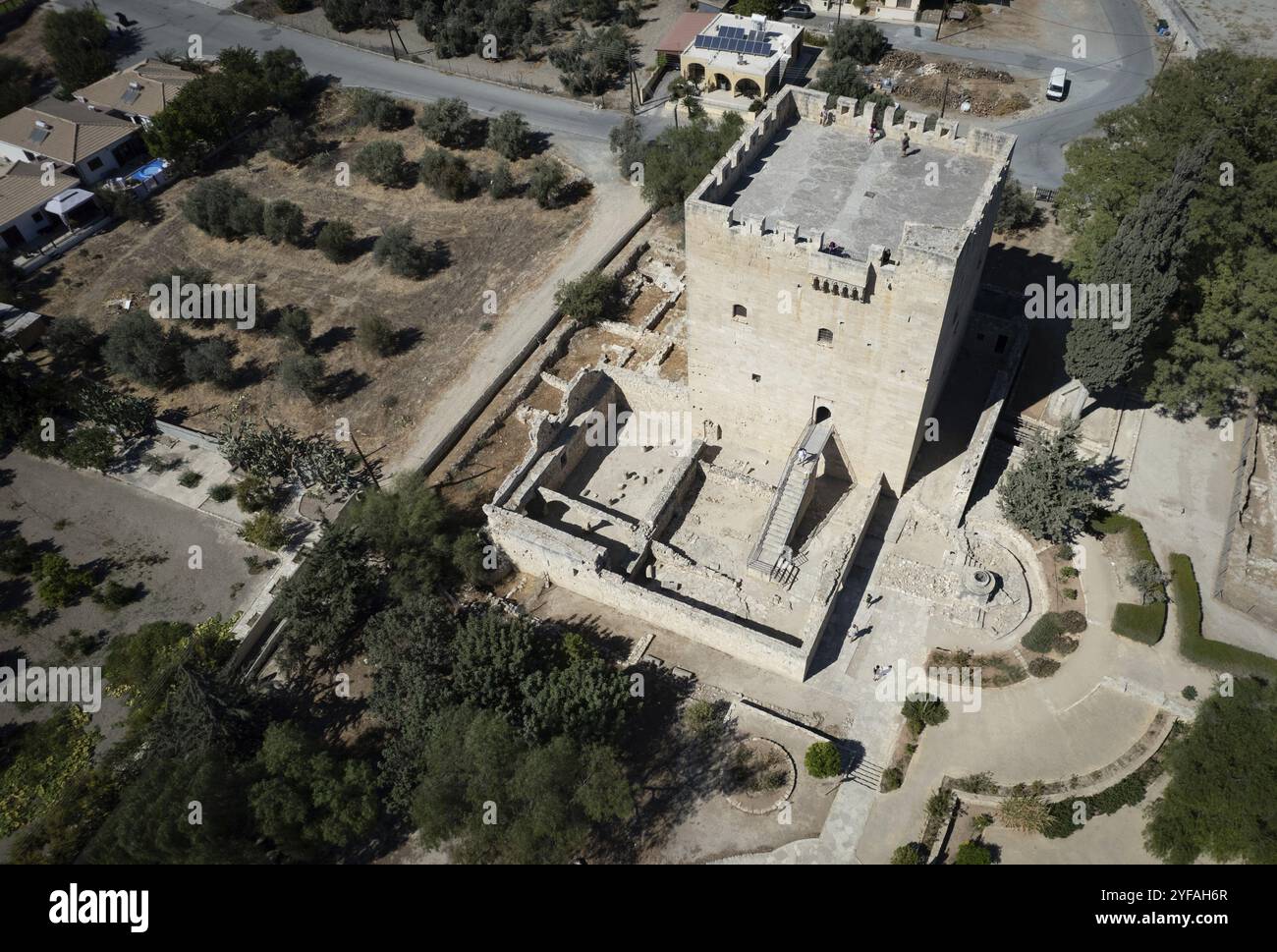 Aerial drone view of Kolossi castle fort landmark in Limassol. Cyprus ...