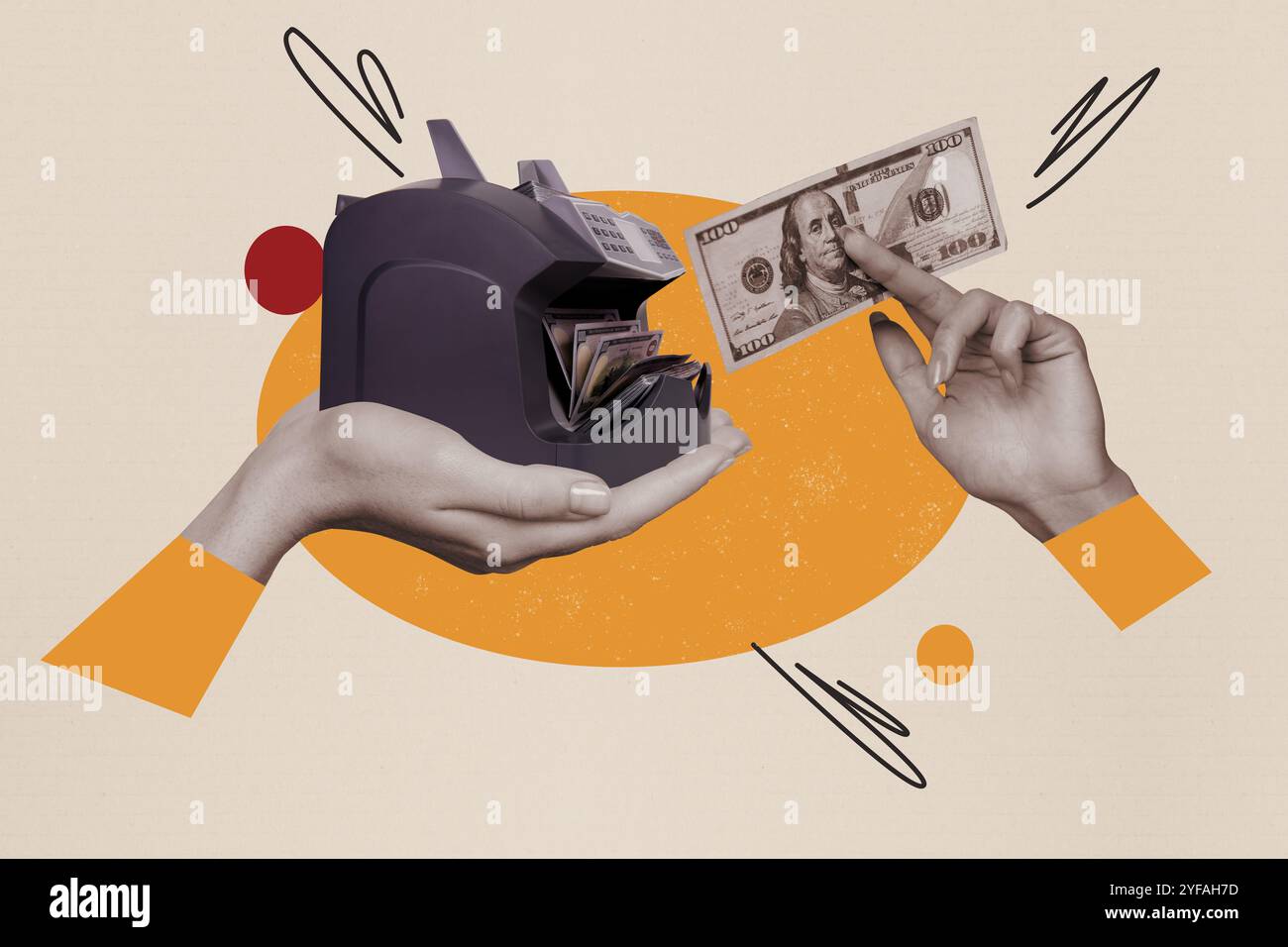 Collage 3d image of pinup pop retro sketch of hand hold dollar banknote ...