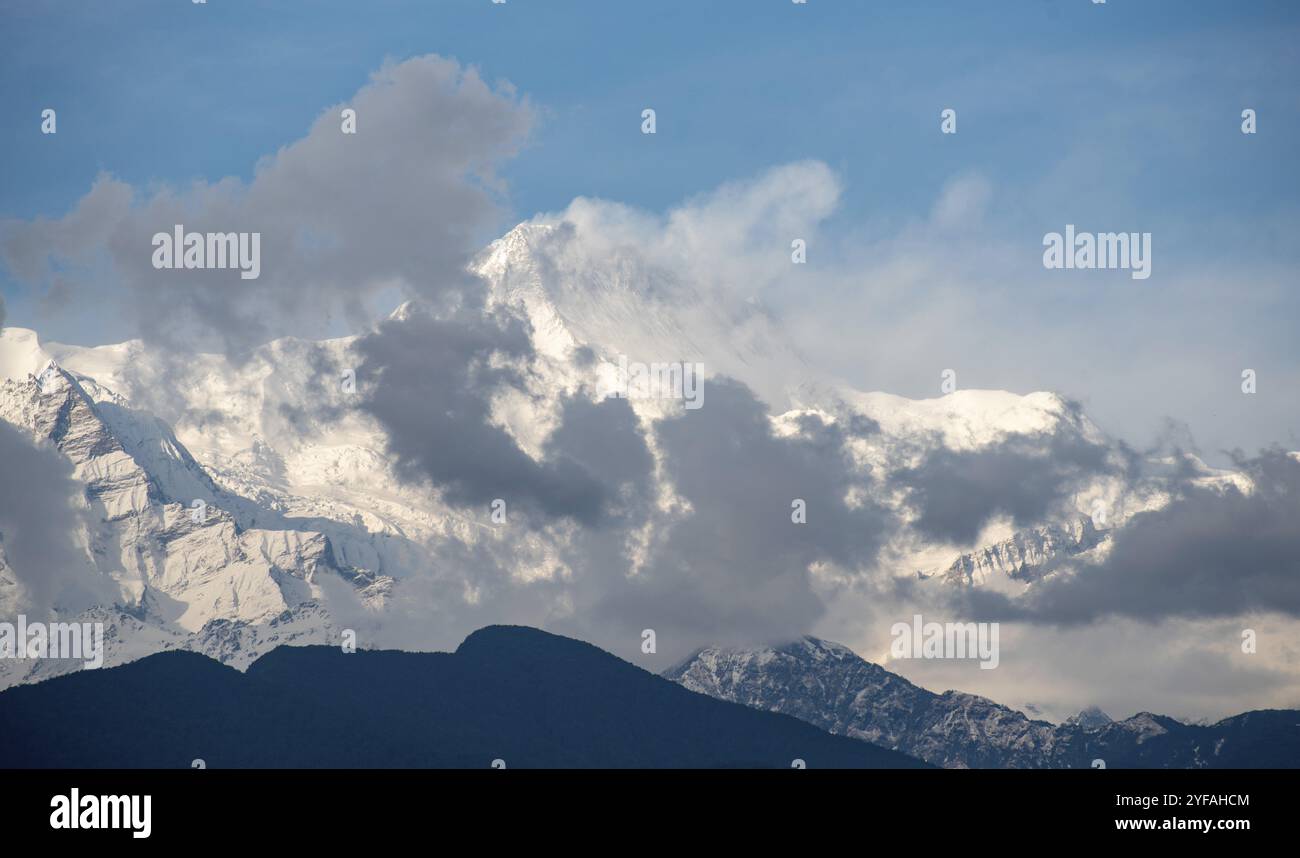 The famous Annapurna massif mountains in the Himalayas covered in ...