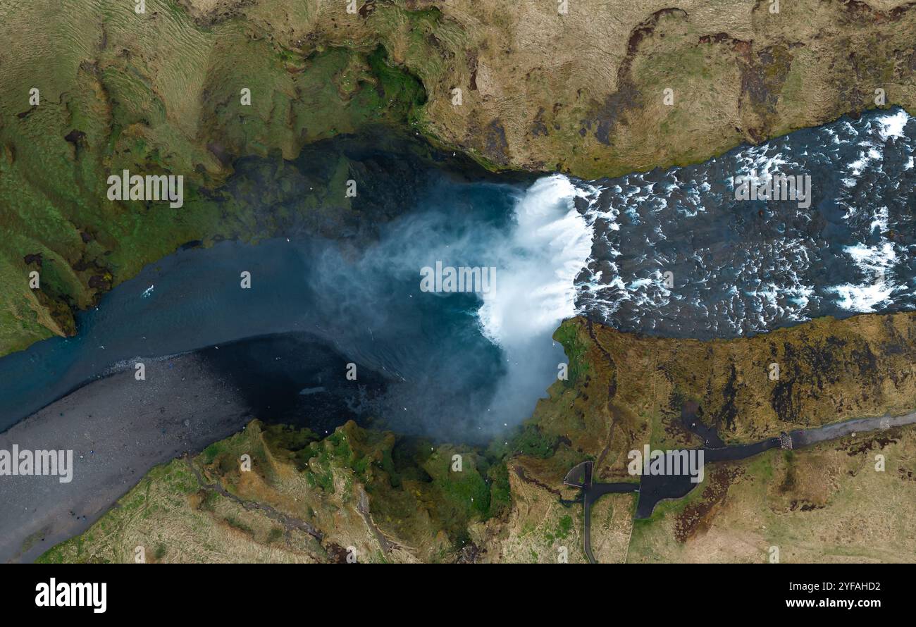 Skogafoss waterfall, a famous natural landmark and travel destination ...