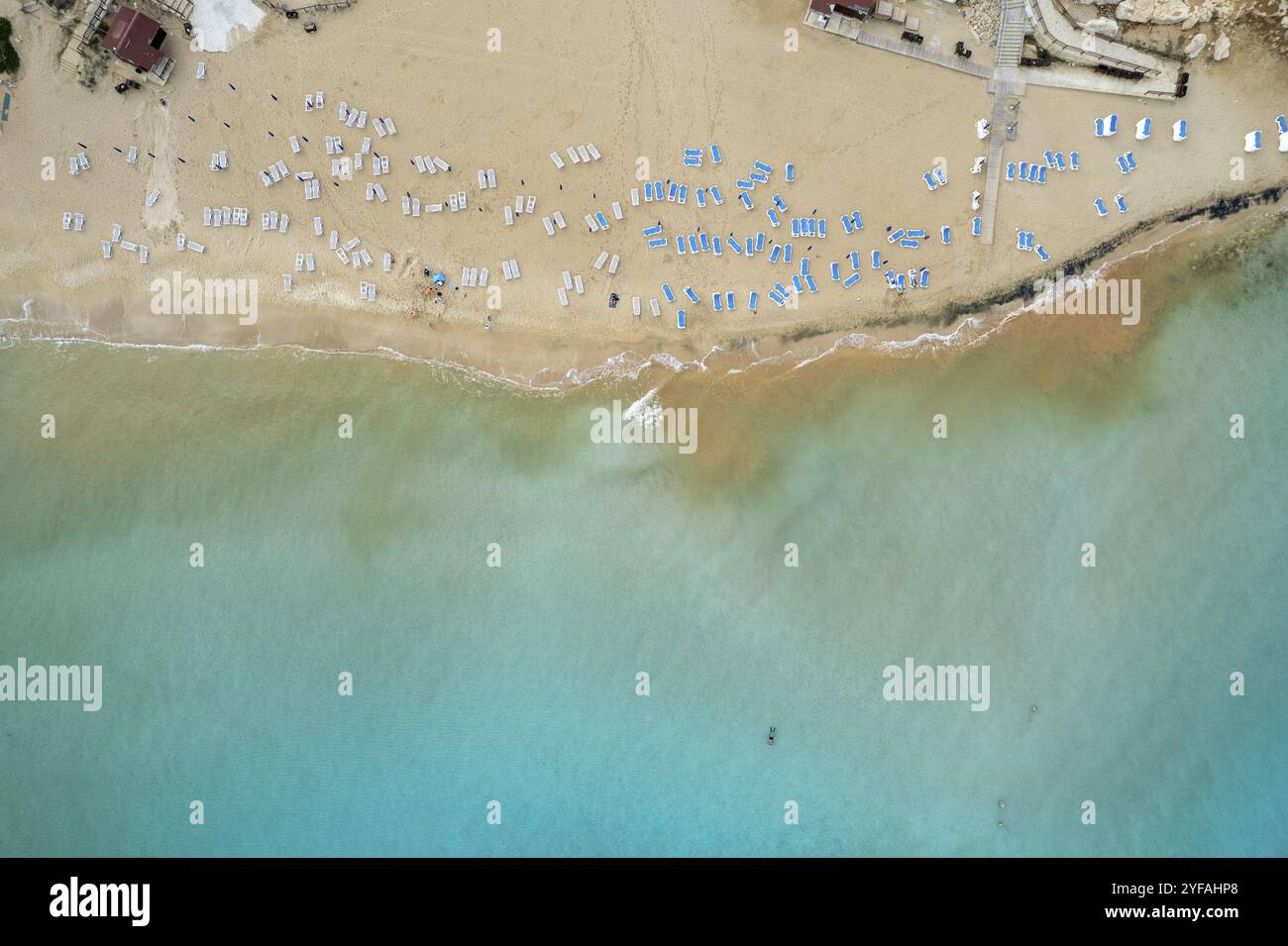 Drone aerial of beach sandy tropical beach. Summer holidays vacations ...