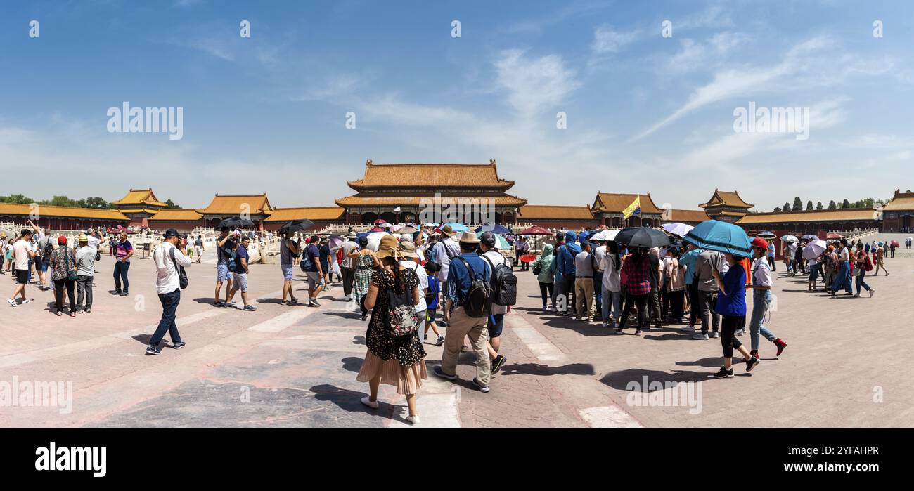 Panoramic image of tourists in the forbidden city in Beijing China ...