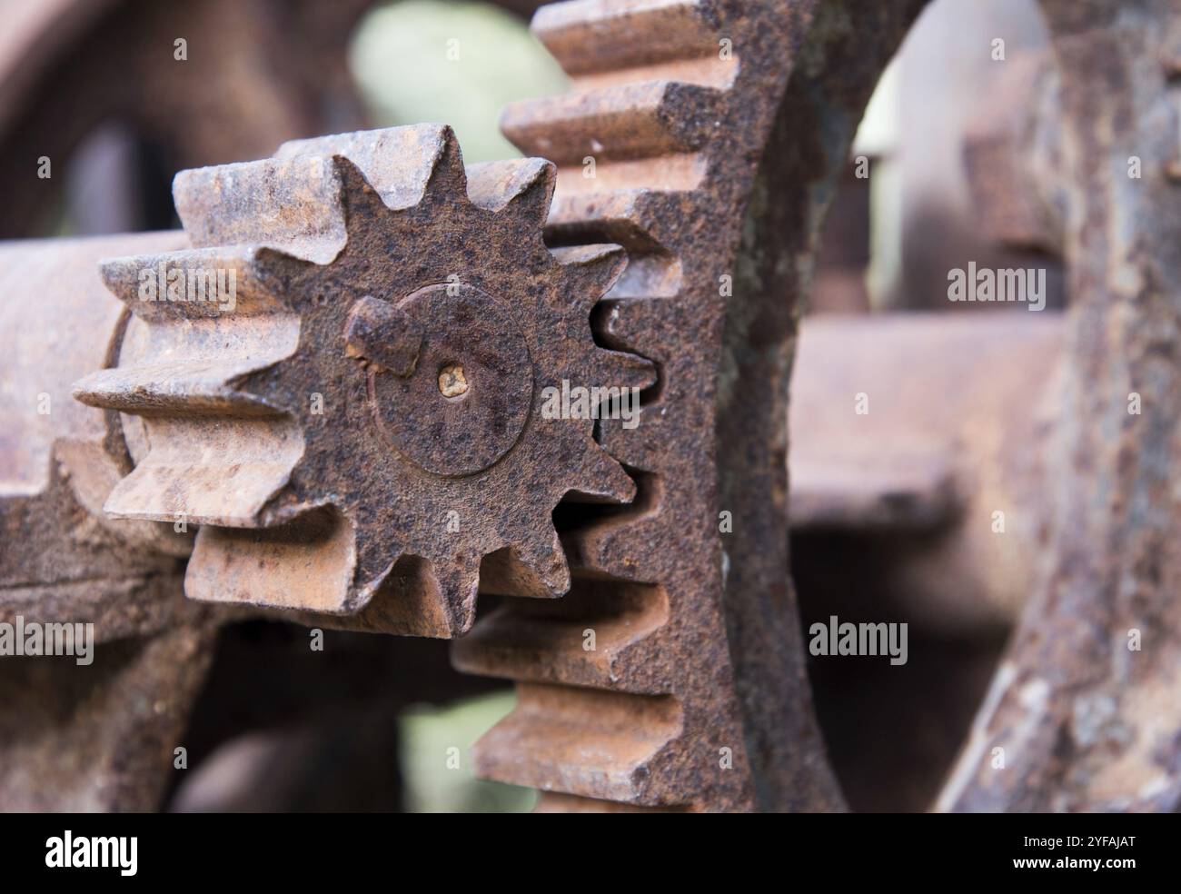 Details of a parts the moving parts of a rusty machine mechanical gear ...