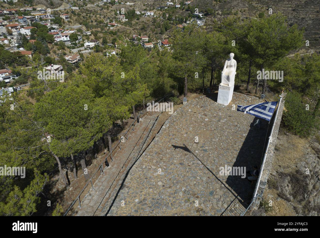 Aerial drone photograph of the mountain village of Palaichori. Nicosia ...