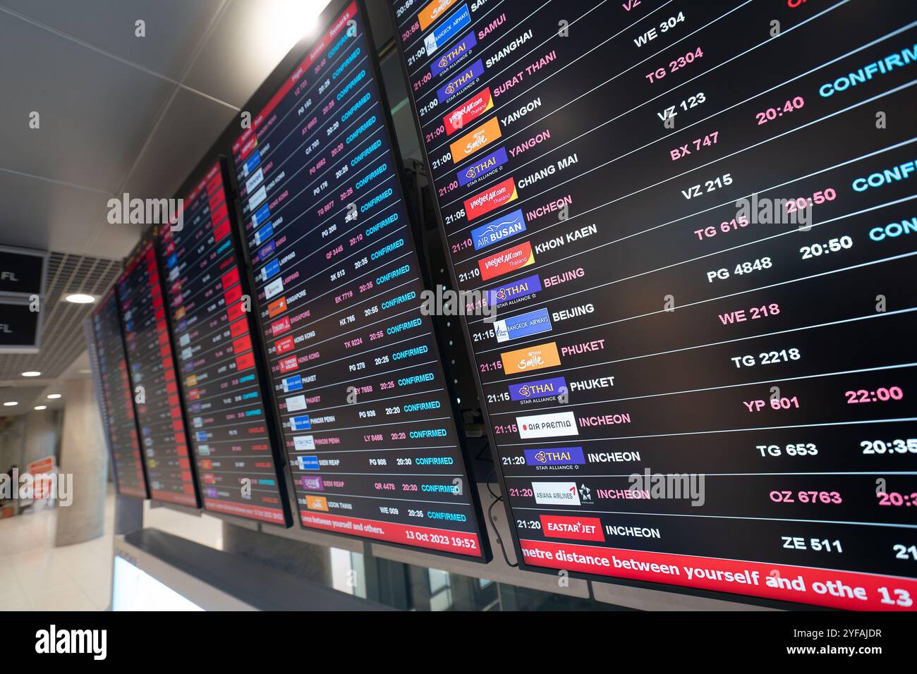 BANGKOK, THAILAND - OCTOBER 13, 2023: close up shot of digital flight ...