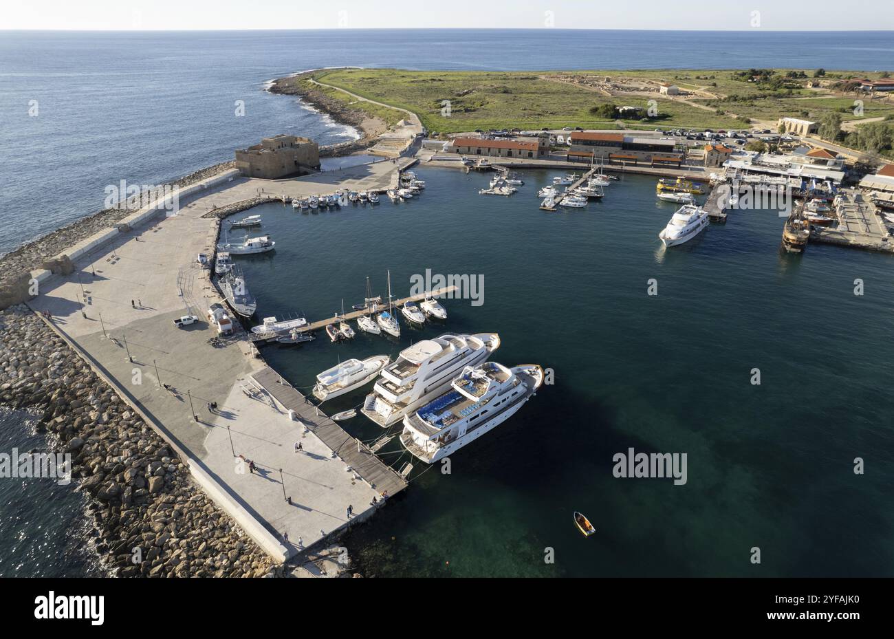 Aerial drone scenery yacht and fishing marina. Drone view from above ...