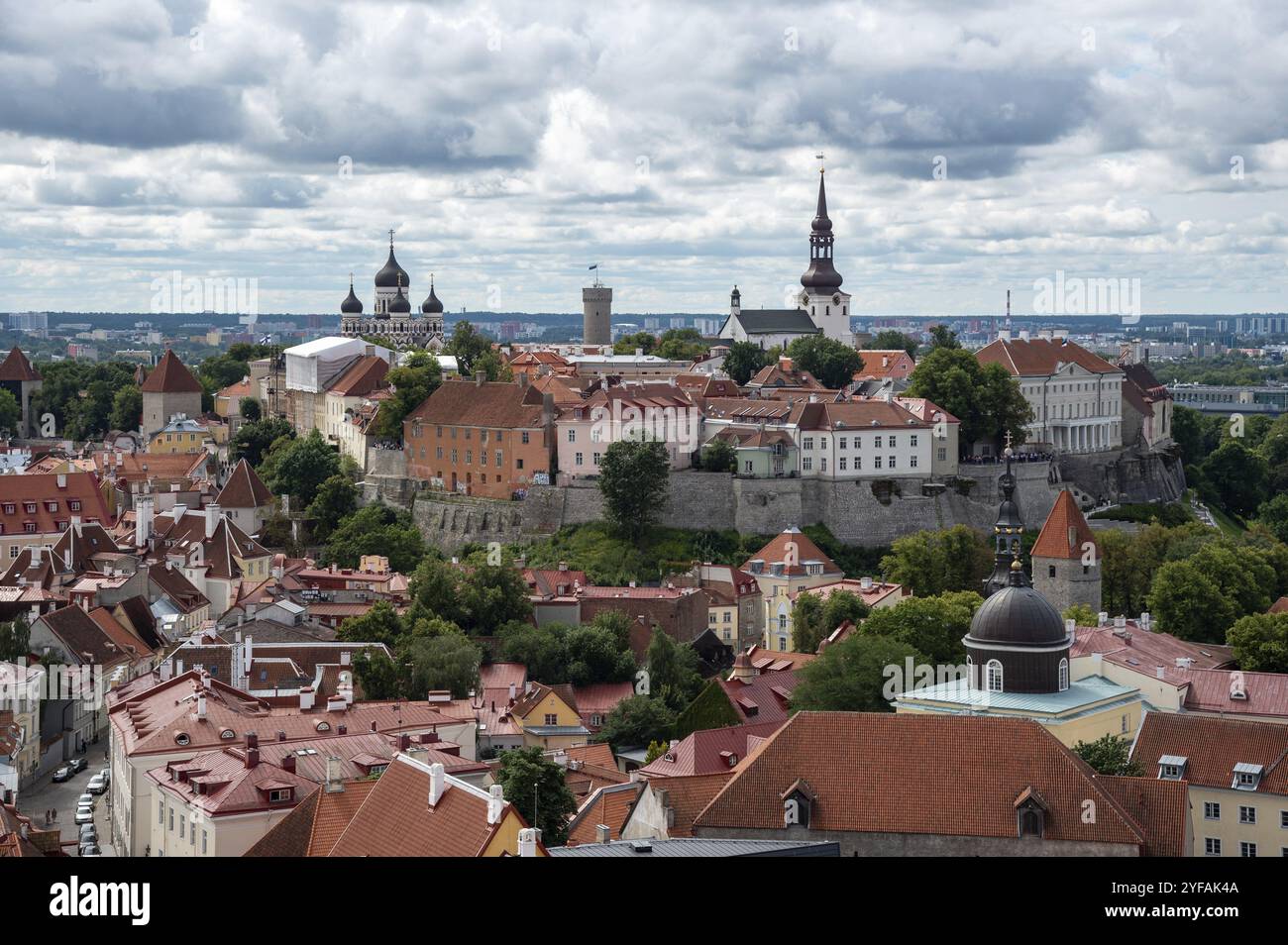 Tallinn Estonia cityscape. View from tower of Saint Olaf Church of old ...