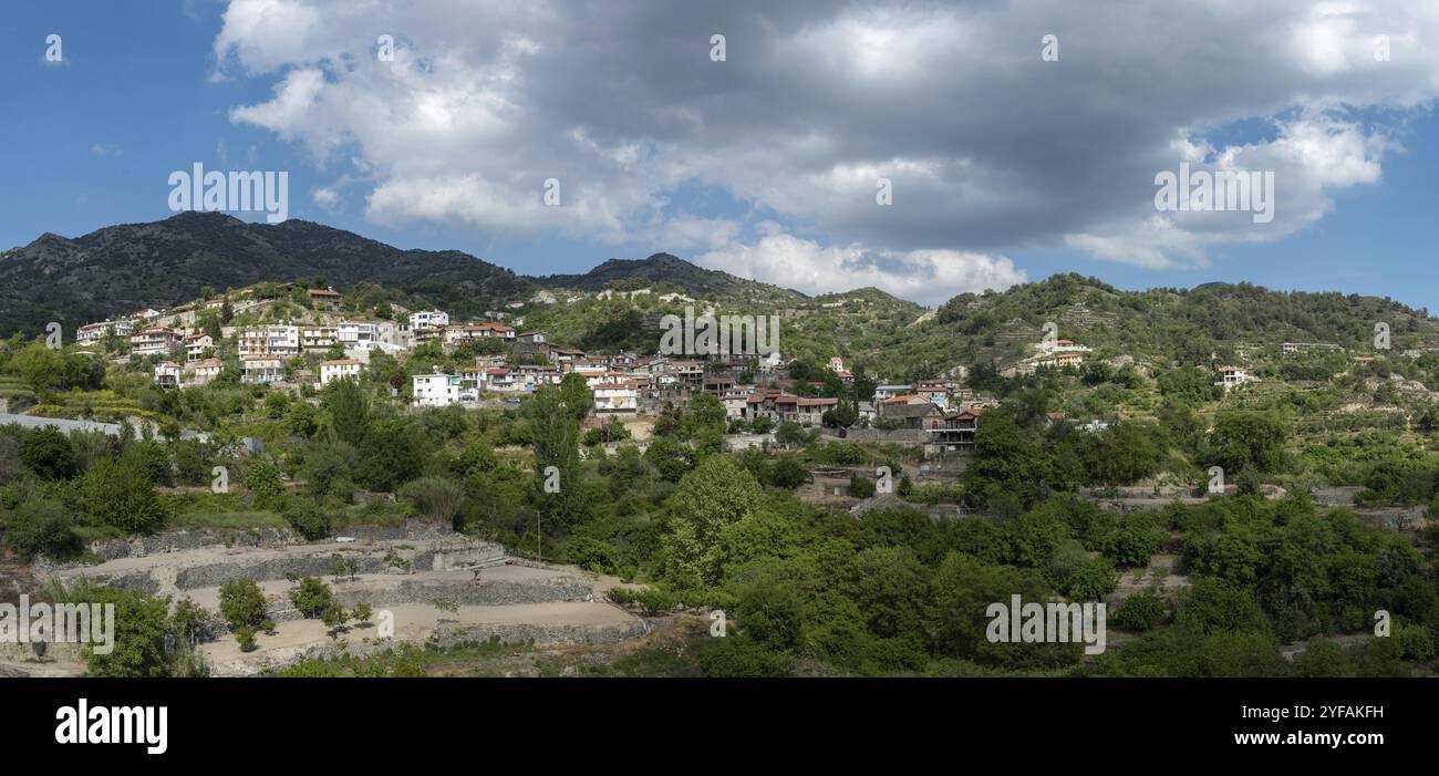Aerial drone scenery of mountain traditional village of Agros. Nicosia ...