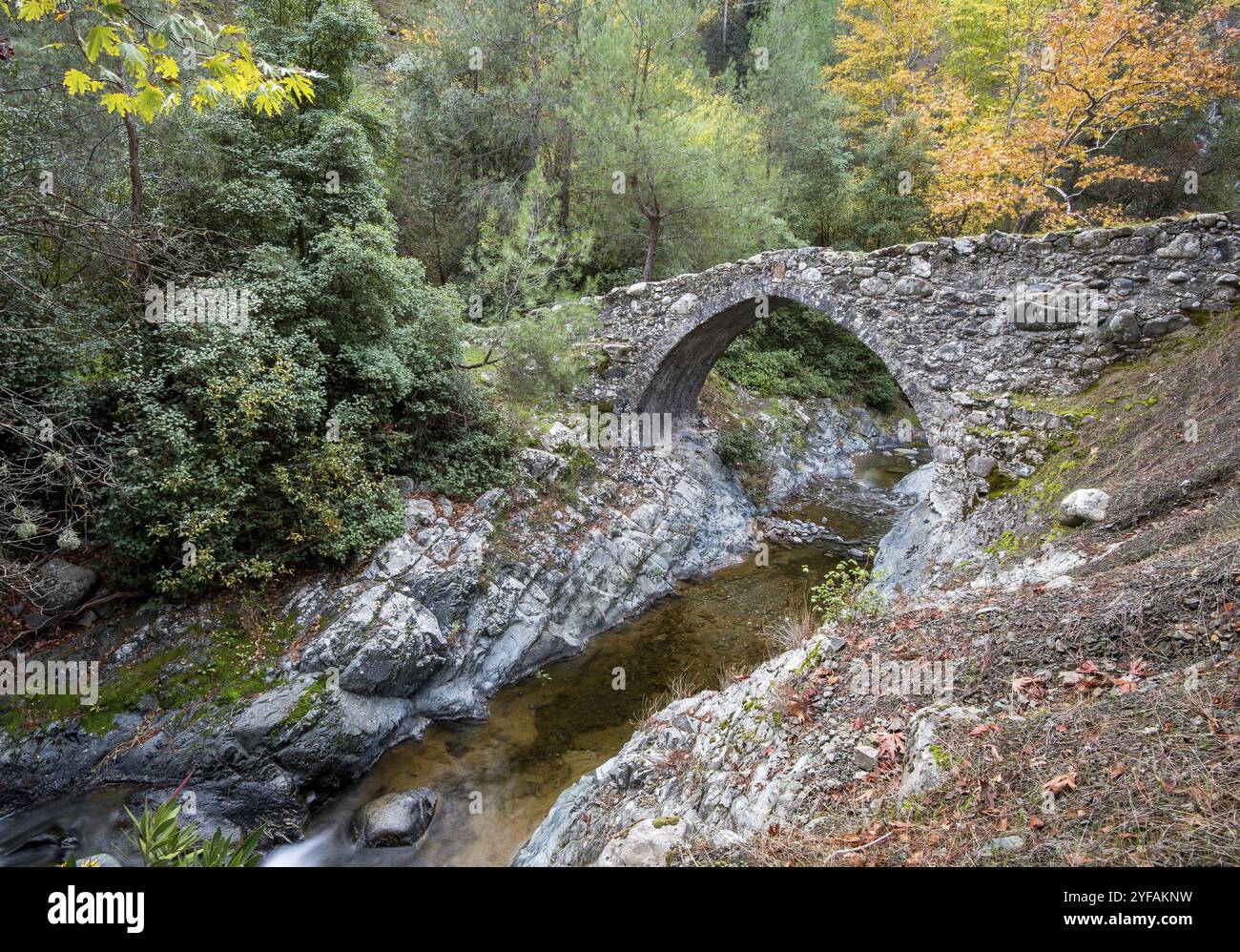 Famous ancient venetian stone bridge of Elia at Troodos mountains ...