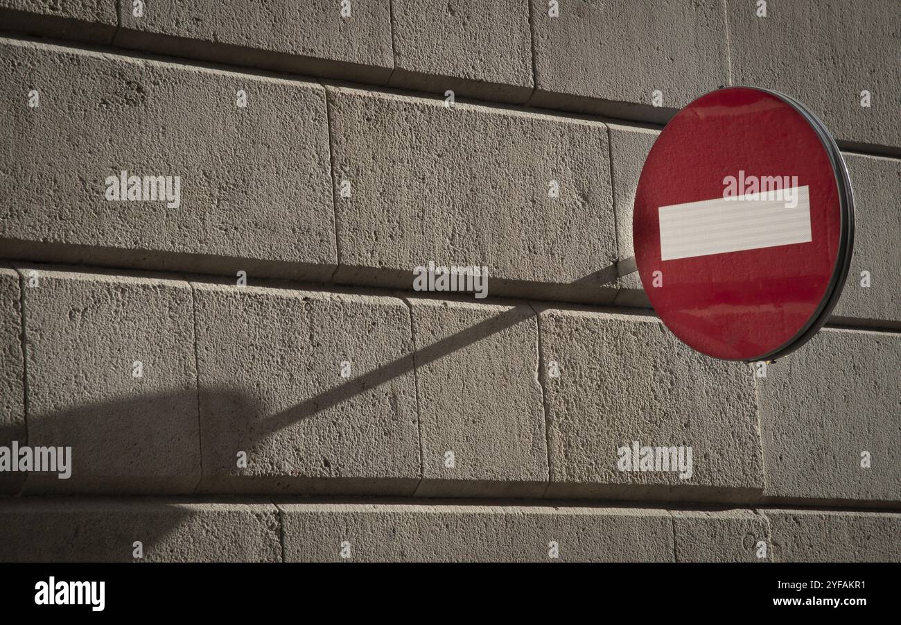 One way road warning sing on the street. Entry prohibited Stock Photo ...