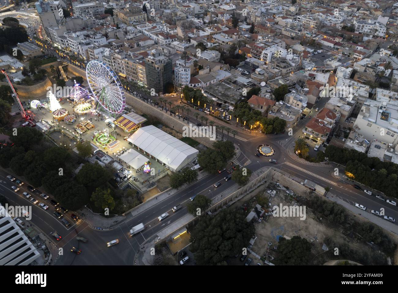 Aerial drone photograph of cityscape of Nicosia in Cyprus at sunset ...