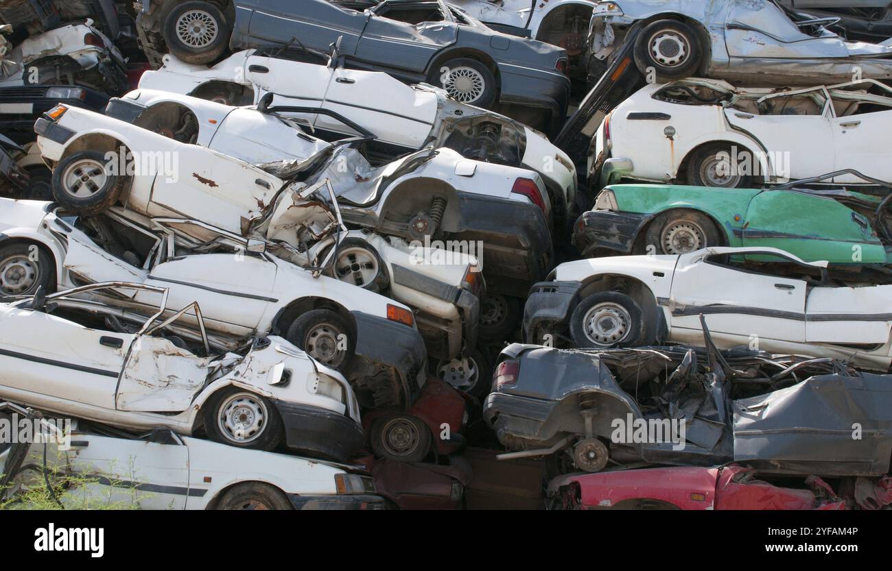 Stack of Scrap cars ready for the recycling industry Stock Photo - Alamy